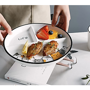 Ceramic Cartoon Cat Round Divided Plate Dinner Plate Luncheon Plate Salad Plate