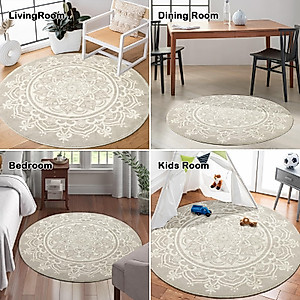 Carvapet 5' Round Boho Mandala Area Rug – Black and Ivory Chic Circle Rug, Non-Slip, Machine Washable Soft Throw Floor Mat for Entryway, Foyer, Living Room, Bedroom, Nursery, or Playroom