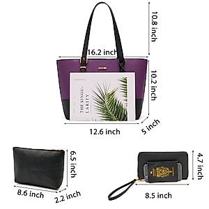 Purses And Wallets Set For Women Tote Satchel Handbags Shoulder Bag Top Handle Totes Purse With Matching Wallet PurpleBlack