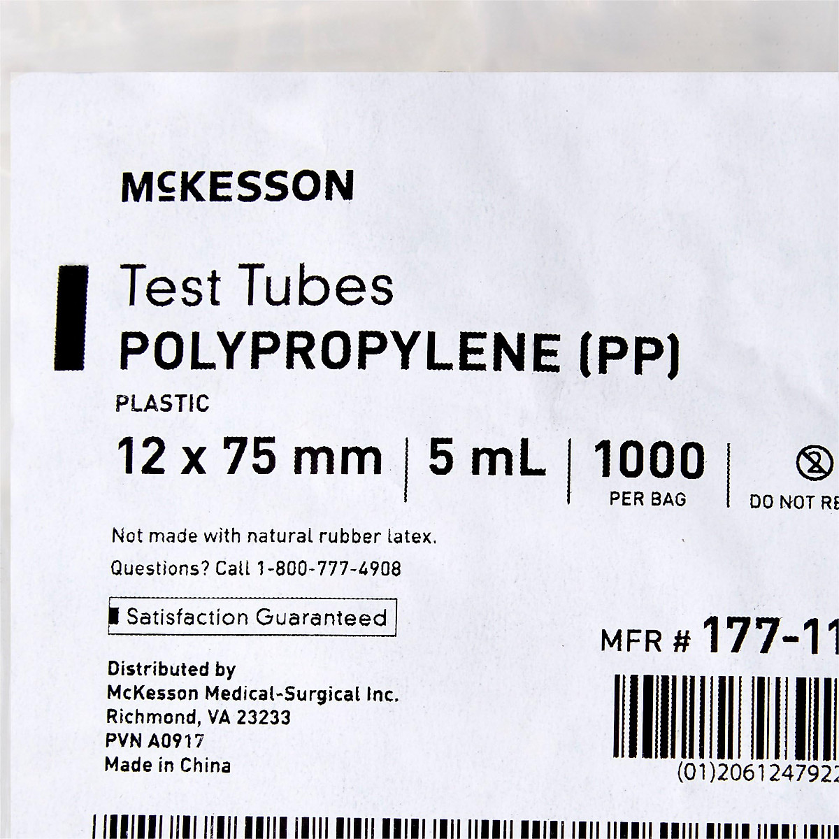 McKesson Plastic Test Tubes - Non-Graduated, Premium-Grade Polypropylene Clear Tubes, Freezeable, Durable Impact Strength - 5 mL, 1000 Count