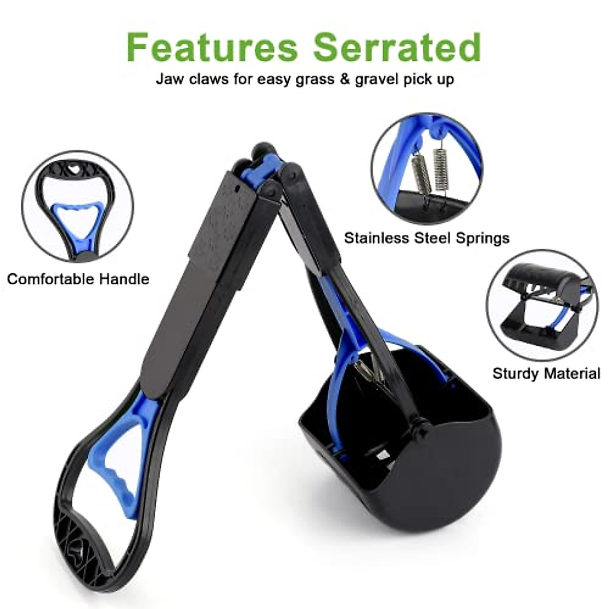 Sunkoon 28inch Non-Breakable Pooper Scooper for Dogs, Long Handle Foldable Portable Dog Scooper with High Strength Durable Spring, Easy to Pick Up for Grass and Gravel