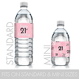 Pink, Black, and White 21st Birthday Party Water Bottle Labels - 24 Waterproof Wrappers - Chic Birthday Party Supplies