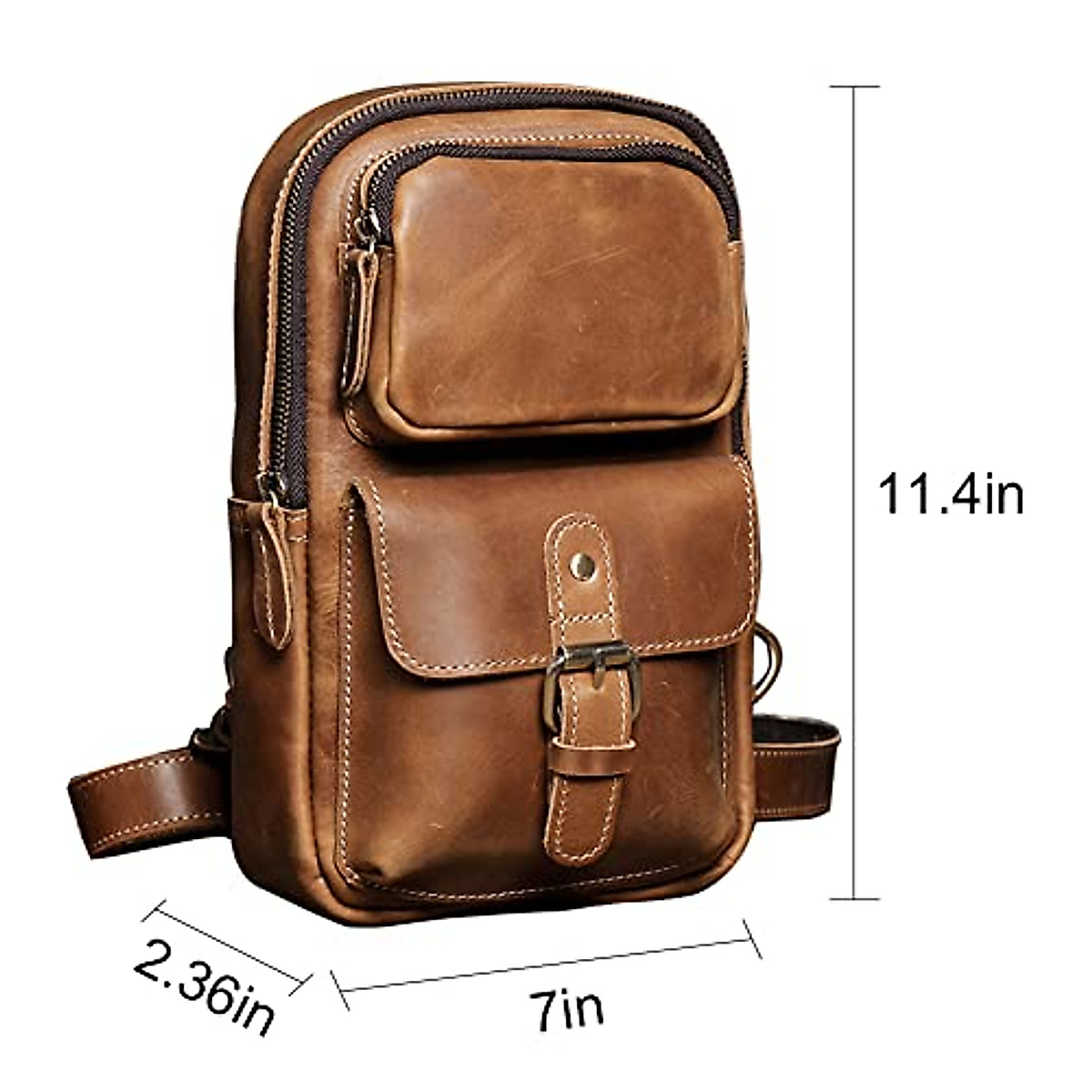 Guimiaray Vintage Men's Sling Bag Crazy Horse Leather Chest Bag Large capacity multifunction Casual Crossbody bag (Brown)