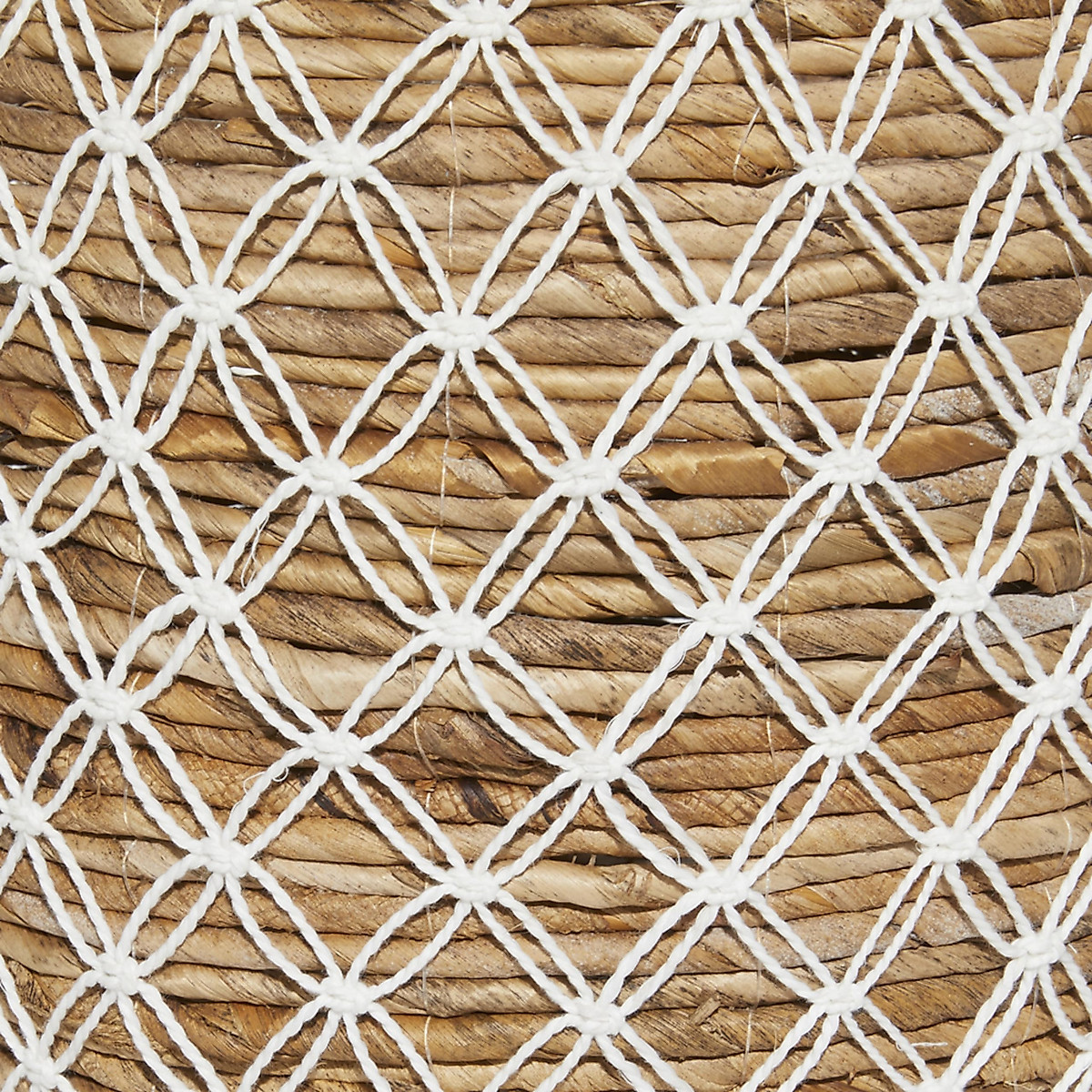 Deco 79 Banana Leaf Handmade Decorative and Functional Storage Basket String Detail Basket Organizer with Handles, Set of 2 Basket for Storage 19", 17"H, Brown