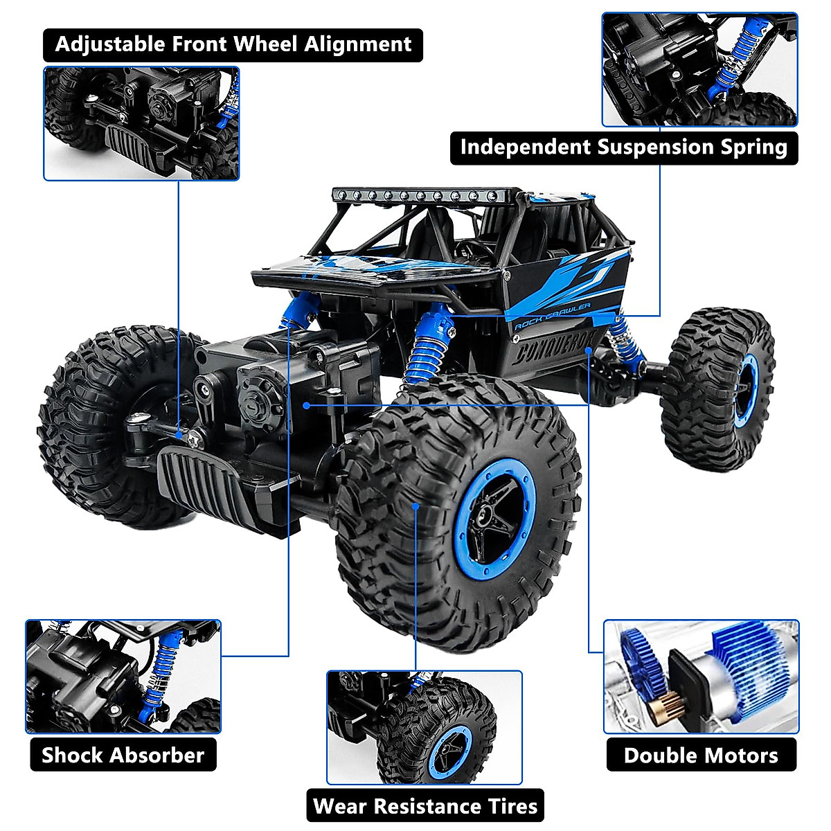 Cheerwing 1:18 Rock Crawler 2.4Ghz Remote Control Car 4WD Off Road RC Monster Truck 2 Battery (Blue)