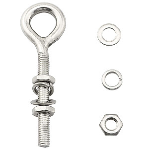 PSCCO 8pcs Stainless Steel Welded Closed Screw Ring Eye Bolts Hook Rod Eye Screw Bolts and Bolts Hook with Nuts and Washers