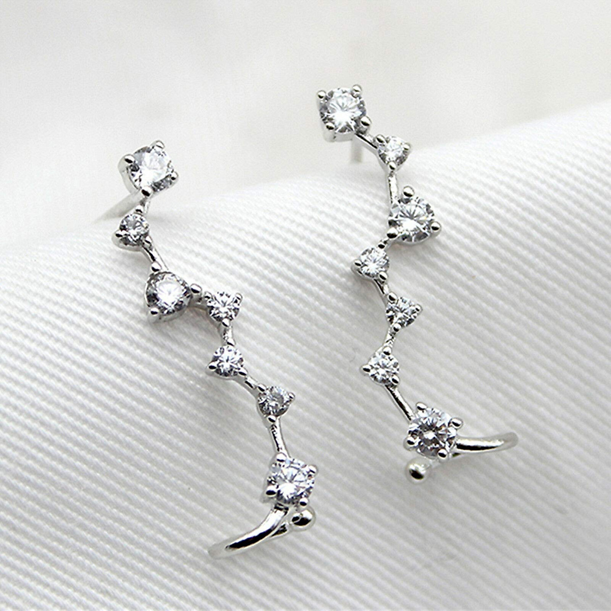 7 Crystals Ear Cuffs Hoop Climber S925 Sterling Silver Earrings Hypoallergenic Earring