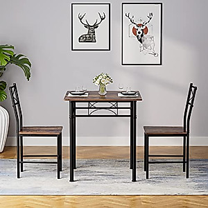 JOIN IRON 3-Piece Kitchen Dining Room Table Set for Small Spaces，Iron Wood Square Table with 2 Chairs for Kitchen Dining Room Furniture