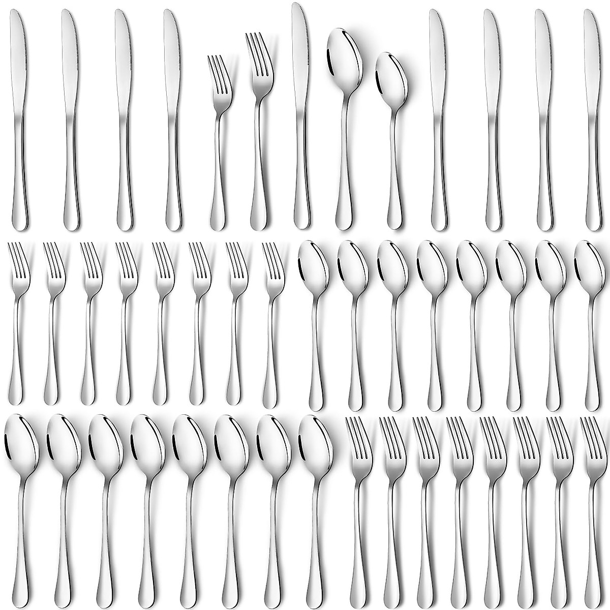 40 Piece Silverware Set, Stainless Steel Flatware Utensil Sets for 8, Silver Cutlery Set Includes Forks Spoons Knives, Mirror Polished, Dishwasher Safe
