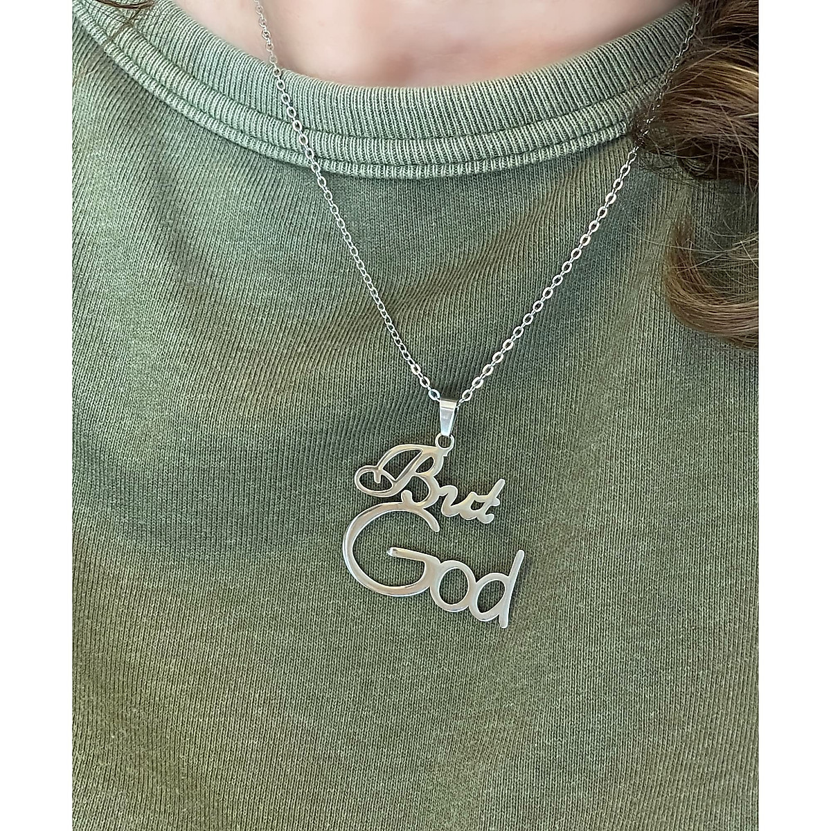 Faith Necklace But God Stainless Steel Christian Necklace with 20 inch Stainless Steel Chain
