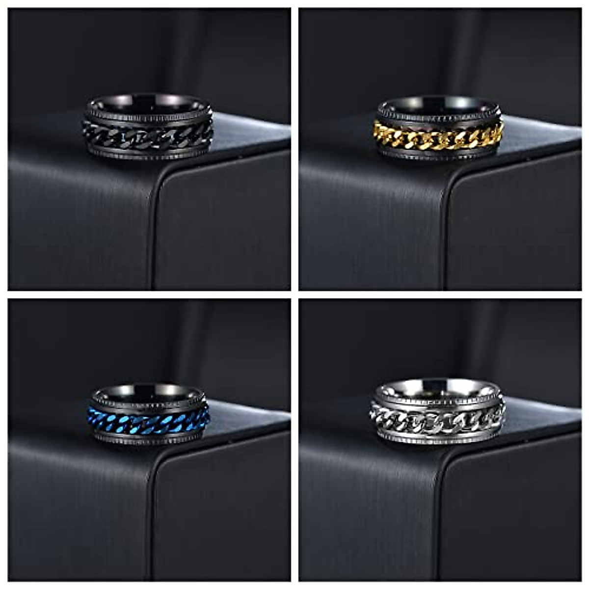 Supra Diamanto 9pcs Spinner Rings for Women Anxiety Relief -Size 7-12 Fidget Rings, Sand Blasted Finished Band Set, Anxiety Ring Spinner Fidget Band Chain Rings for Women Man (A 9, 11)