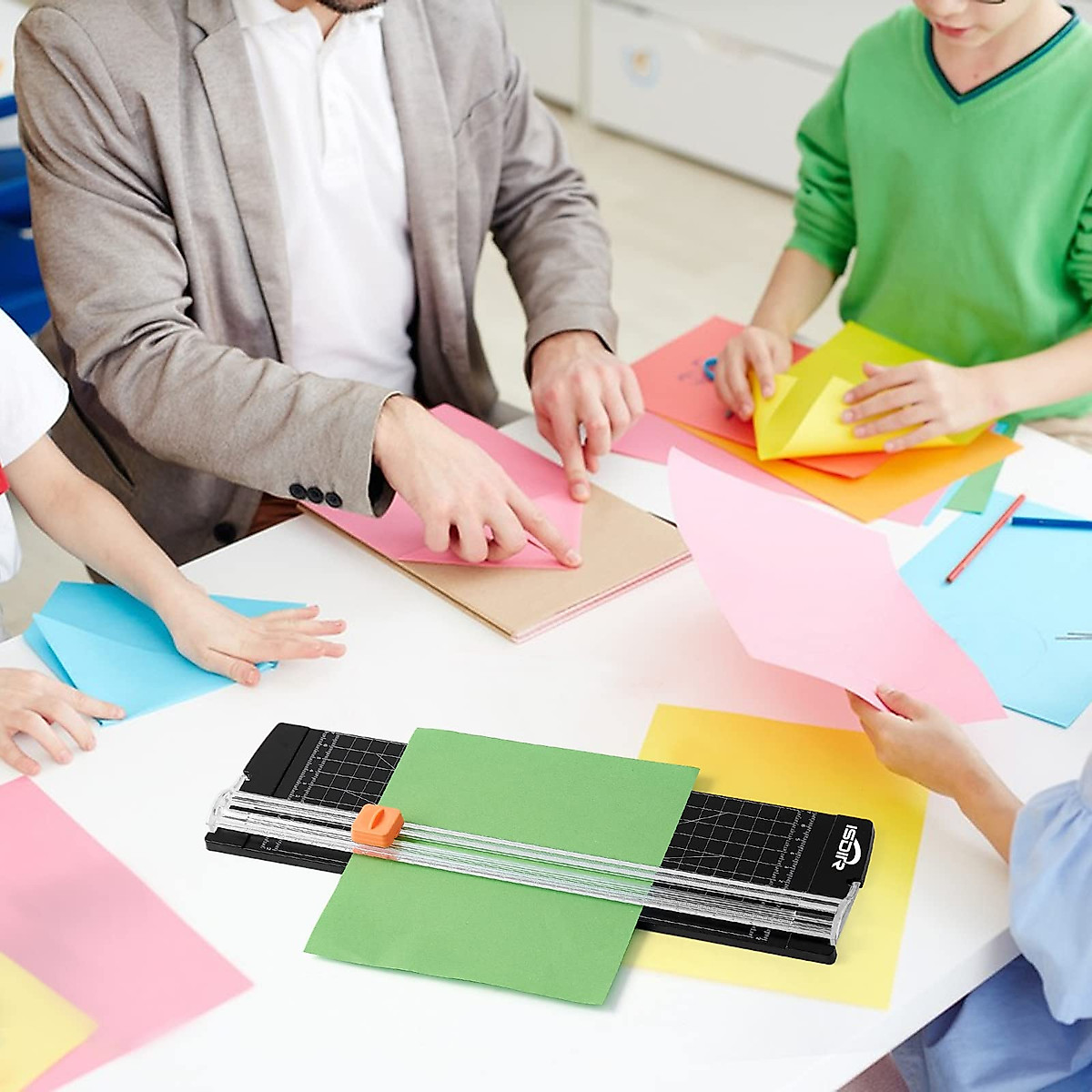 ISDIR Paper Cutter Slicer, 12 Inch Paper Trimmer Scrapbooking Tool Supplies with Security Safeguard and Side Ruler, Portable Paper Slicer for Craft Paper, Label, Photo, Cardstock