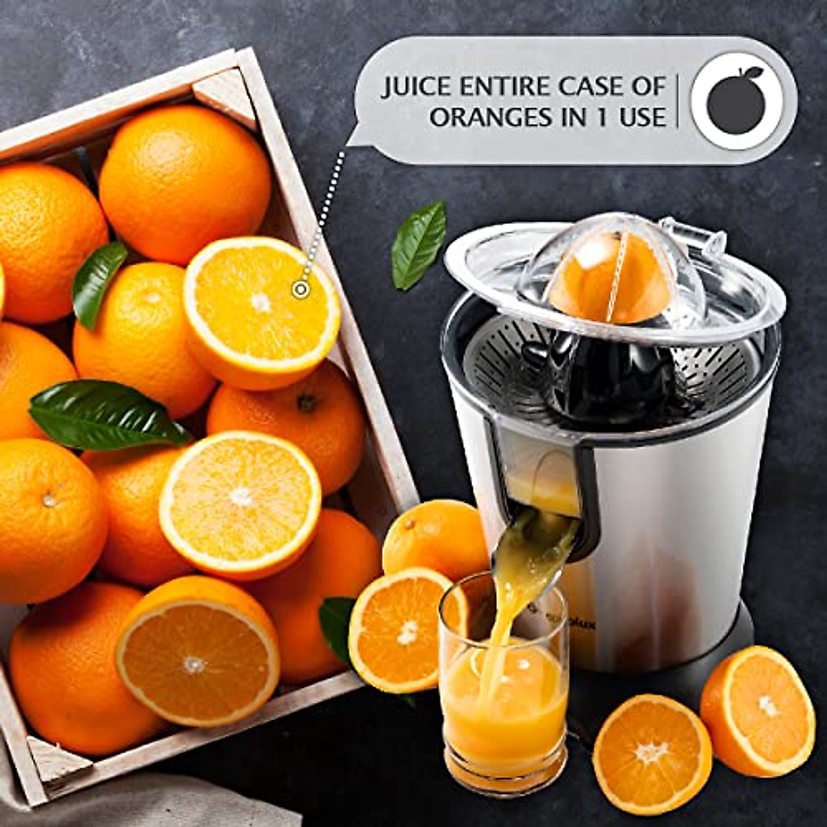Eurolux Electric Citrus Juicer Squeezer, for Orange, Lemon, Grapefruit, With 160 Watts of Power, Brushed Stainless Steel