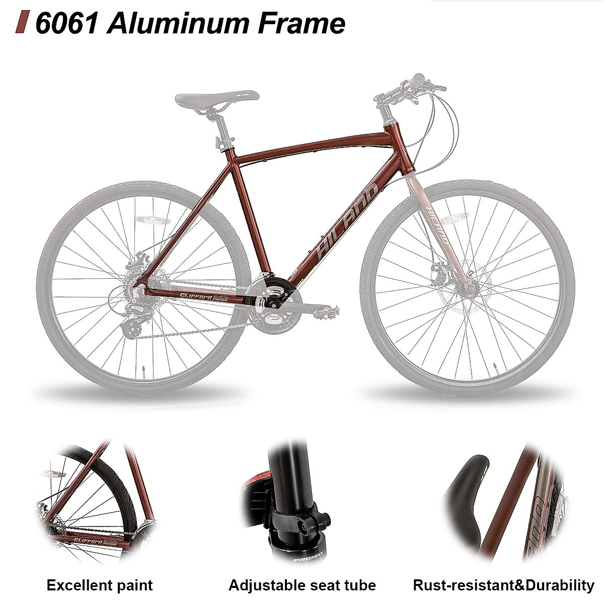 HH HILAND Road Hybrid Bike Urban City Commuter Bicycle with Disc Brake for Men Comfortable Bicycle 700C Wheels 24 speeds Bikes Red 53cm