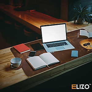 ELIZO Real Leather Desk Mat Set (32x16) Large Desk Cover Blotter Protector Computer Gaming Mouse Pad Table Laptop Office Desktop Accessories Antique 2mm