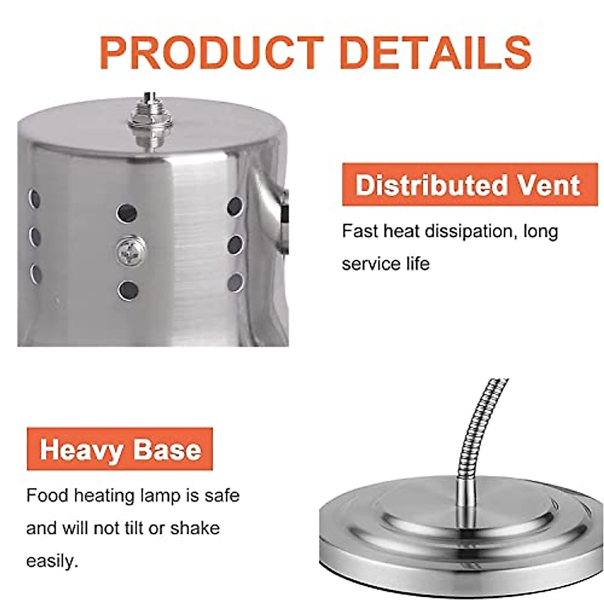 Dual 250W Bulb Commercial Food Heat Lamp, Buffet Server Plate Warmer Lamp Head Catering Portable Food Warmer Light Unit Double Head Multi-Directional Adjustment,Copper