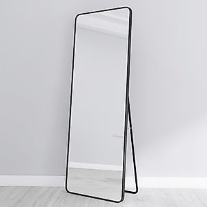 Square Rounded Corners Full Length Mirror Floor Mirror Hanging Standing or Leaning, Bedroom Mirror Wall-Mounted Mirror Dressing Mirror with Black Aluminum Alloy Frame，65" x 22"