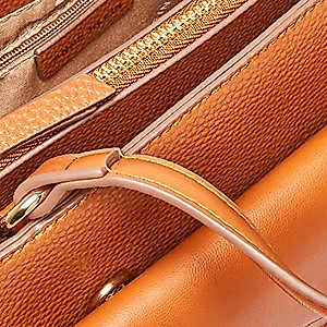 Anne Klein sq. Satchel w/Pouch & Detachable Strap, Saddle/Saddle/Cream-Brown