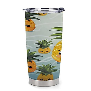 FHENMSA Reusable Plastic Water Cups with Lids,Cute Pineapple Print Anti-overflow Cup,sports Travel Coffee Cup