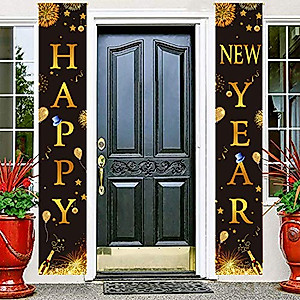 HOWAF 2023 Happy New Year Porch Sign, Happy New Year Hanging Banners for Home Indoor Outdoor Porch Wall New Year Holiday Party Decoration