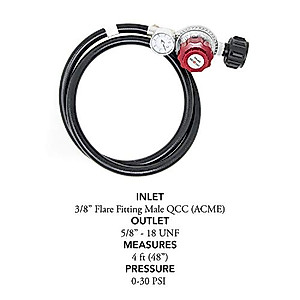 GasOne 2120 Heater and Fire Pit-3/8 Female Flare Nut Indicator 4 Feet Hose Universal QCC1 for Propane Gas Grill