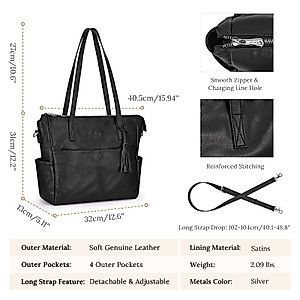 S-ZONE Genuine Leather Tote Bag for Women Crossbody Shoulder Handbags Purses Large Work