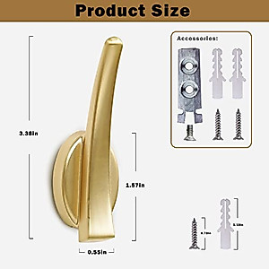 Gold Wall Hooks Coat Hooks 4 Pack Towel Hooks Wall Mounted Single Hook Heavy Duty Hardware Robe Hooks for Hanging Brushed Gold Hooks Zinc Alloy Hooks for Bathroom Garage Entryway Kitchen Home
