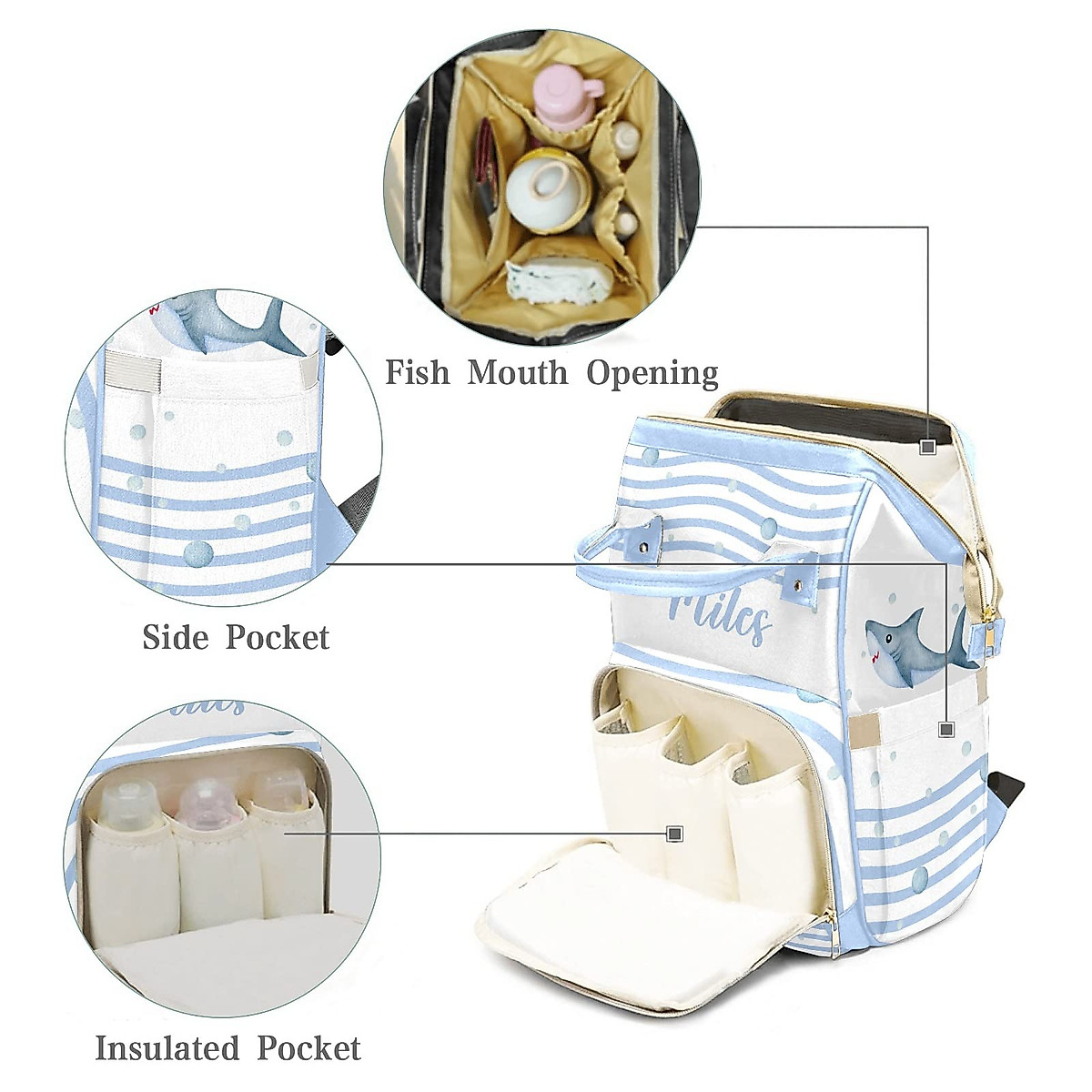 Personalized Diaper Bag Backpack Tote,Shark,Custom Diaper Bags for Shower Gift