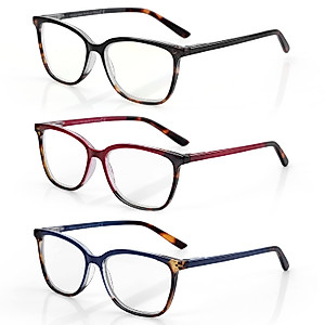 BLUEMOKY Blue Light Reading Glasses for Women 3 Pack Fashion Cat Eye Computer Glasses Bluelight Blocking Reader 0.00