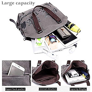 Women Handbag Casual Vintage Hobo Canvas Daily Purse Shoulder Tote Shopper Bag (19.68''H* 15.74''L* 6.29''W, Gray)