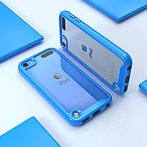IDYStar iPod Touch 7th Generation Case, 2 in 1 Shockproof iPod Case with 2 HD Screen Protectors, Hybrid Heavy Duty Protection Shock Resistant Cover for iPod Touch 5/6/7th Generation, Sky Blue