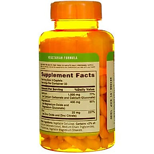 Sundown Naturals Calcium Magnesium and Zinc Caplets - 100 ct, Pack of 6