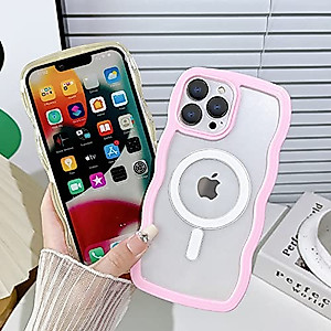 Yeddabox Compatible for iPhone 13 Pro Max Case with Magsafe, Wave Magnetic Phone Case Cute Water Ripple Candy Colors Frame Shockproof for iPhone 13 Pro Max Phone Case for Women 6.7 Inch - Pink