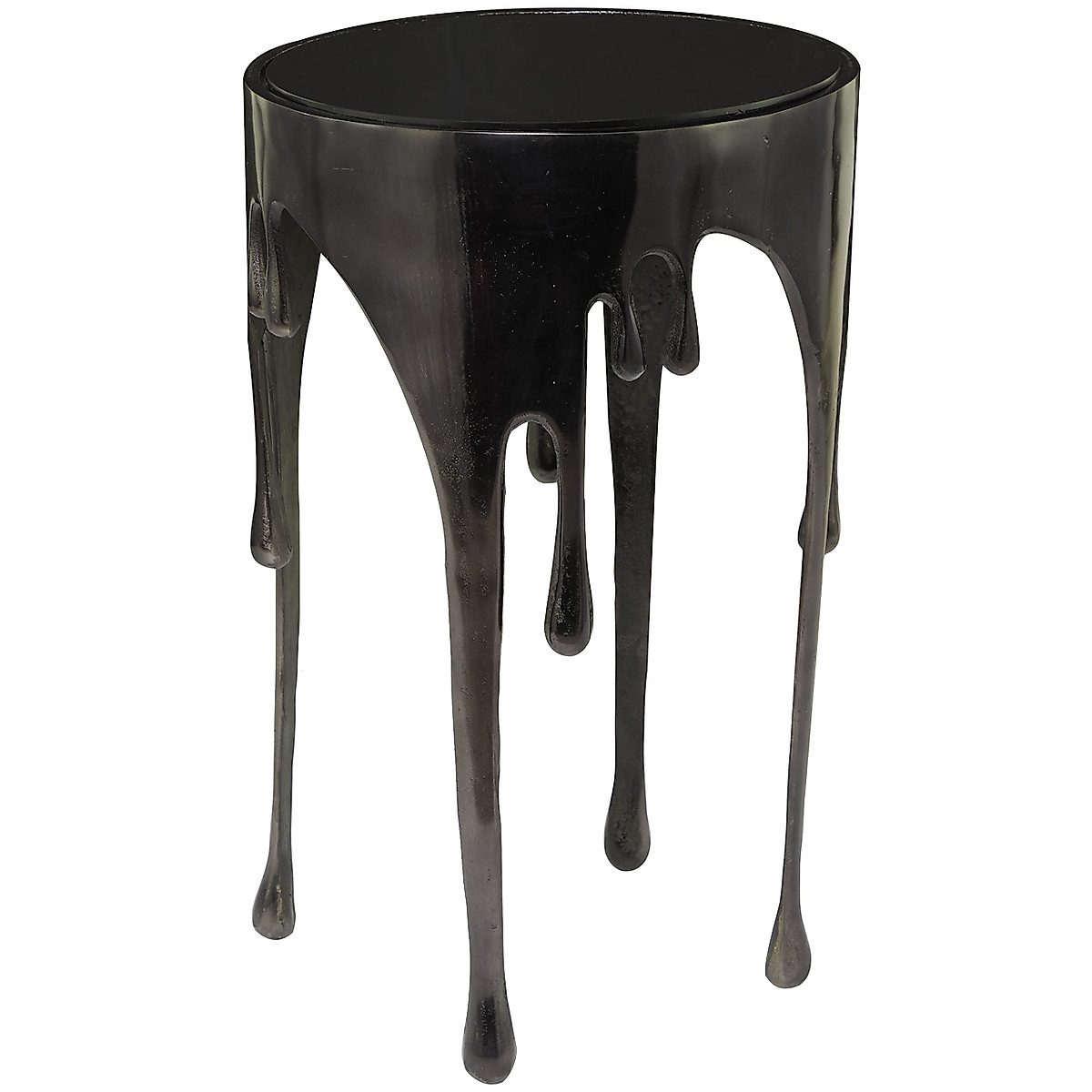 Deco 79 Aluminum Drip Accent Table with Melting Designed Legs and Shaded Glass Top, 16" x 16" x 25", Black