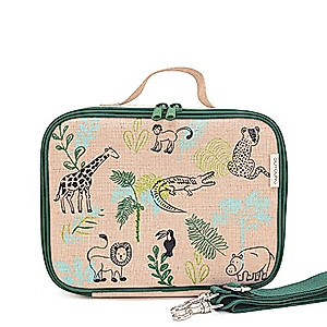 SoYoung Insulated Lunch Bag for Boys and Girls, Reusable Lunch Box with Removable Liner, Adjustable Strap and Pocket, Machine Washable Portable Bag with Handle for School, Picnic (Safari Friends)