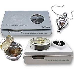 Pearlina Cultured Pearl in Oyster Necklace Set Silver-tone Heart Cage Locket w/Stainless Steel Chain,18"