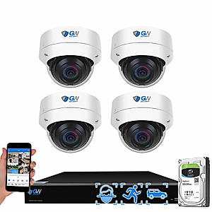 GW Security 8 Channel NVR UltraHD 4K 8MP Face/Human/Vehicle Detection PoE Security Camera System with 4 x 4K 8MP IP Microphone Smart AI Dome Camera, 100ft Night Vision, Outdoor Indoor Cameras