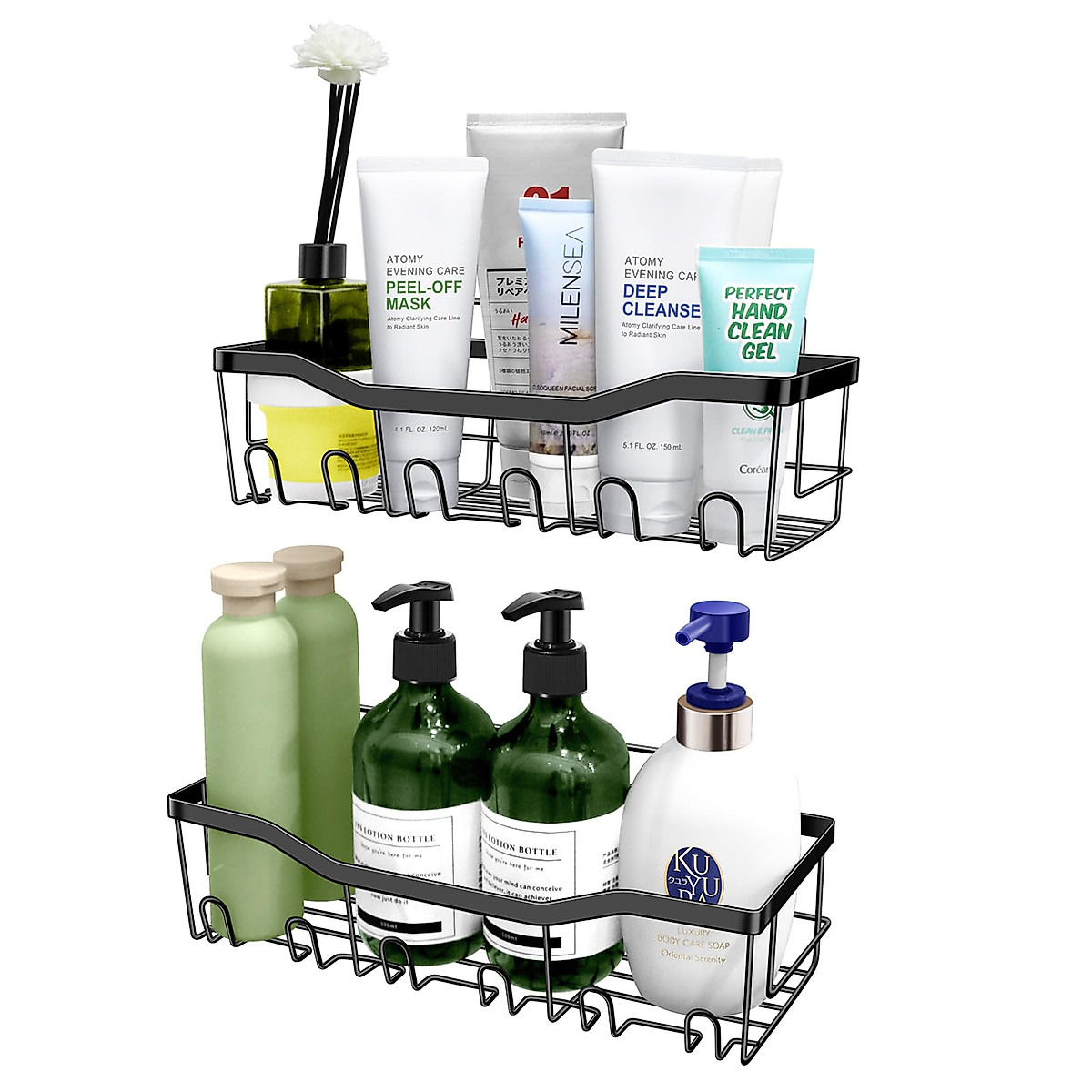 Sevlaz Shower Caddy Hanging, Adhesive Bathroom Organizers and Storage for Inside Shower, Black Rustproof Large Capacity Shower Shelves for Bathroom & Apartment