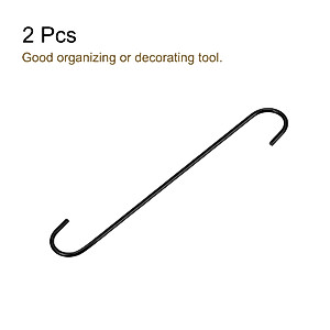 uxcell S Hanging Hooks, 12inch/300mm Extra Long Steel Hanger, Indoor Outdoor Uses for Garden, Bathroom, Closet, Workshop, Kitchen, Black, 2Pcs