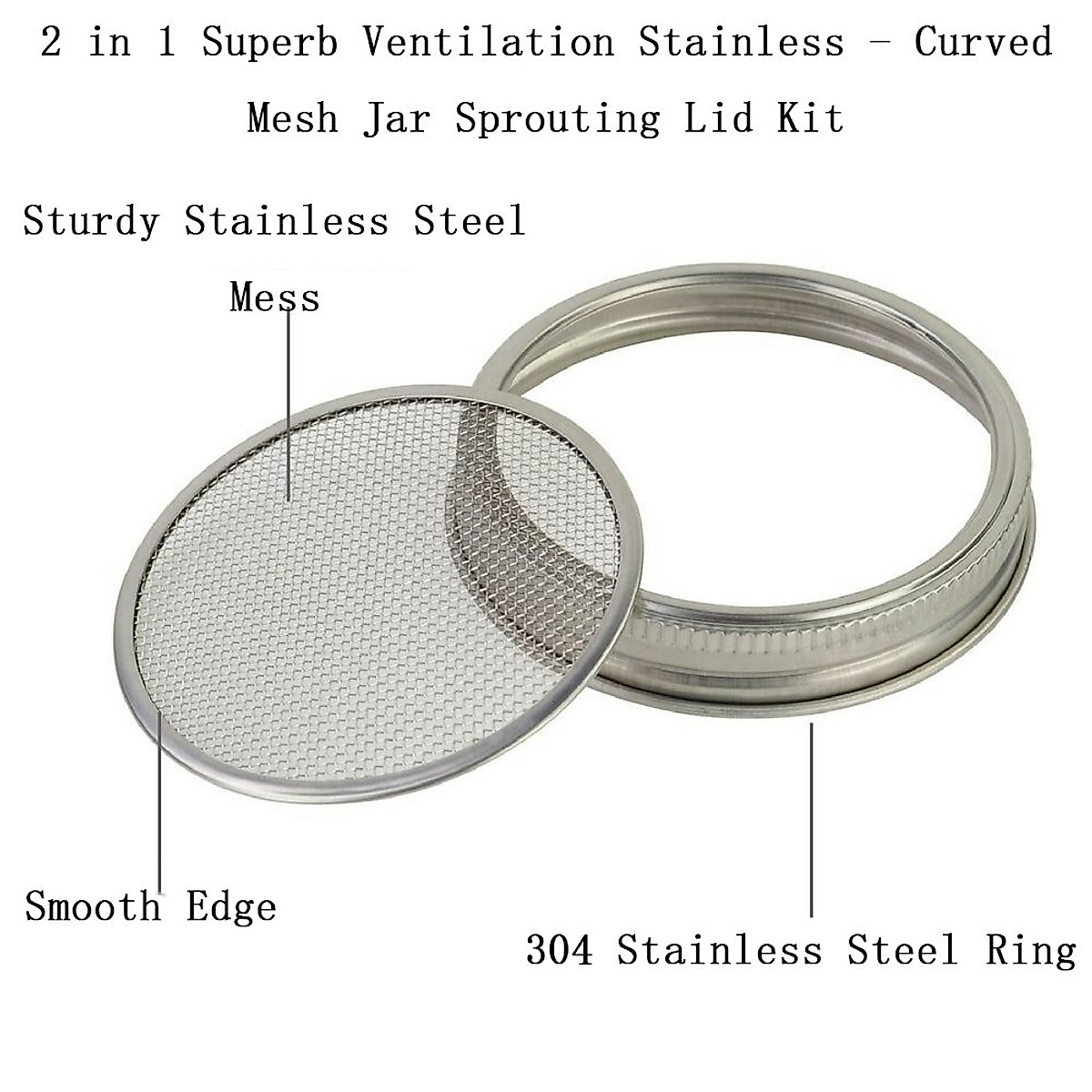 4 Pack Stainless Steel Sprouting Jar Strainer Lids - Regular Mouth Mason Jar Screen Sprouting Kit Lids - for Growing Bean, Broccoli, Alfalfa, Salad Sprouts and More