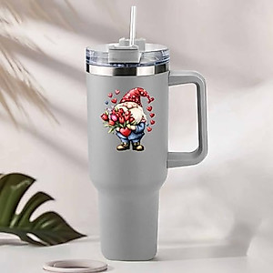 LB LEOBON 40 ounce insulated cup with handle, double-layer vacuum stainless steel material, equipped with straw, can keep warm or maintain cold drinks Gnome Love Bouquet J grey
