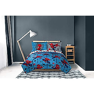 Jay Franco Marvel Spiderman Spidey Faces 4 Piece Twin Bed Set - Includes Reversible Comforter & Sheet Set Bedding - Super Soft Fade Resistant Microfiber - (Official Marvel Product)