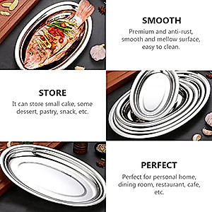 DOITOOL Stainless oval food platter Steel Plate Oval Fish Dish Steak Plate Metal Serving Platter Snack Storage Platter for Home Kitchen oval food serving plate 40cm steaming fish plate