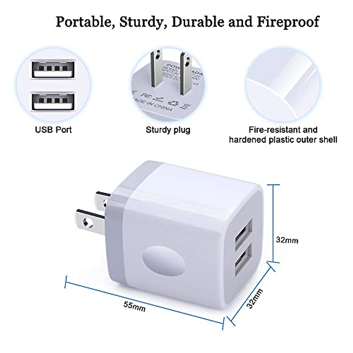 Charger Block, USB Wall Charger, FiveBox 3Pack Dual Port 2.1Amp Fast Wall Charger Brick Base Adapter Charging Cube Plug Charger Box Compatible iPhone 14 13 12 X 6 6S 7 8 Plus, iPad, Samsung, Android