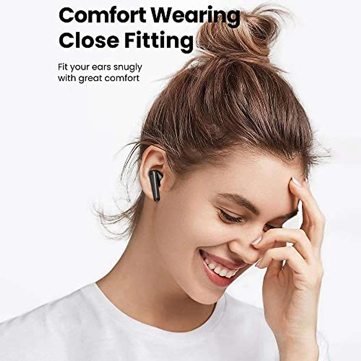 UGREEN HiTune T1 Wireless Earbuds with 4 Microphones, HiFi Stereo Bluetooth Earphones with Deep Bass Mode, ENC Noise Cancelling for Clear Calls, Touch Control, IPX5 Waterproof, 24H Playtime, Black