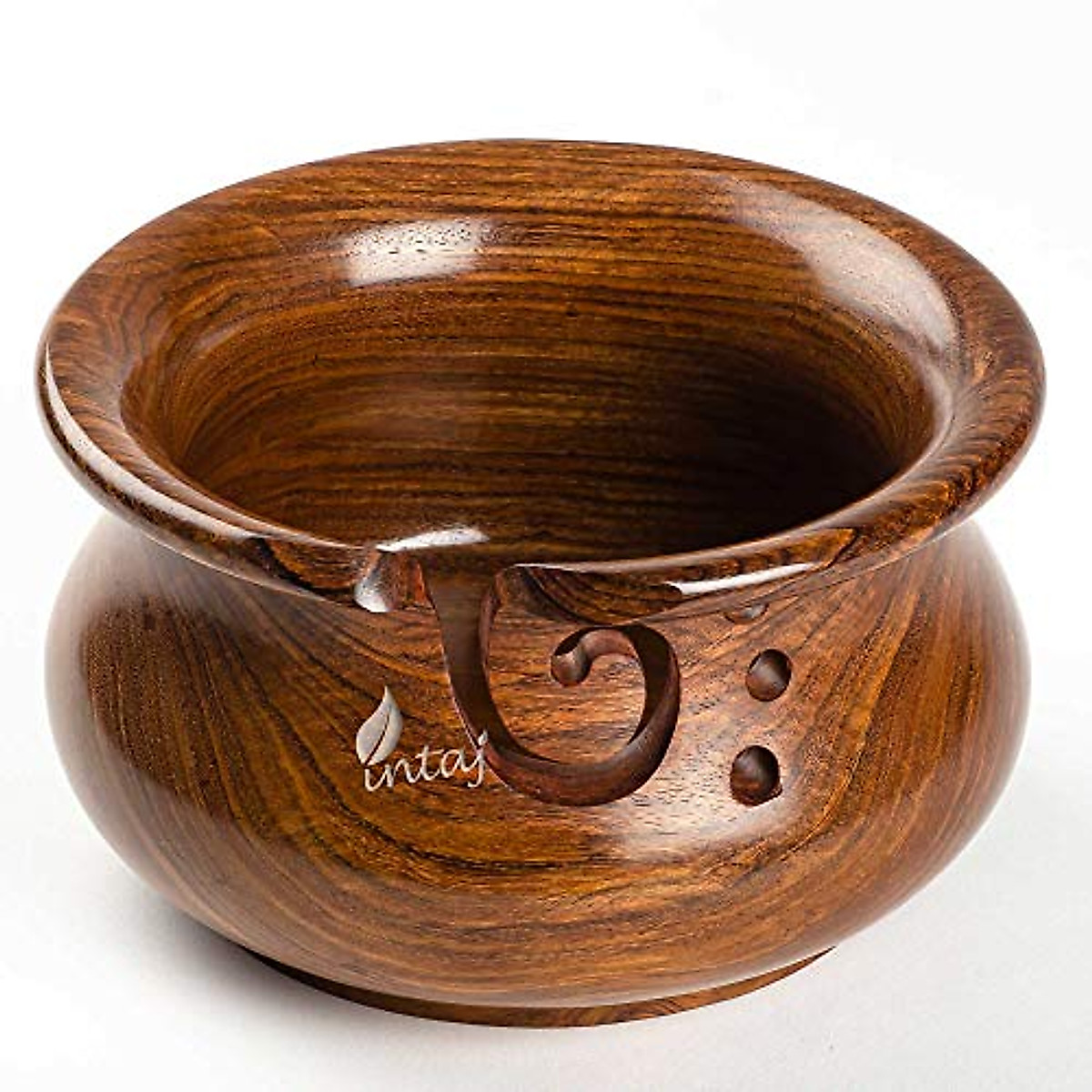 INTAJ Rosewood Yarn Bowl - Yarn Knitting Bowl Handcrafted - Christmas Gift - Wooden Yarn Bowl for Knitting and Crocheting (Turned Rosewood, 6x4")