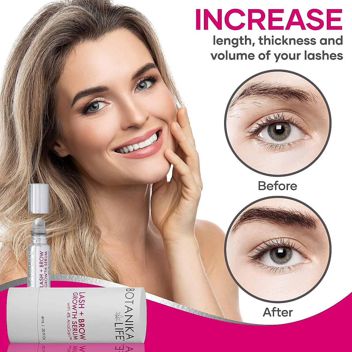 Botanika Life Natural Eyelash Growth Serum & Eyebrow Growth Serum | Lash Serum for Eyelash Growth | Eyebrow Serum to Grow Brows, Making them Longer & Thicker | Made in USA - 6ml