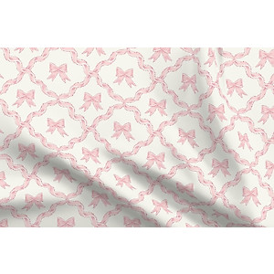 Spoonflower Fabric - Pink Bow Ribbon Trellis Pastel Baby Grandmillennial Chinoiserie Printed on Petal Signature Cotton Fabric by The Yard - Sewing Quilting Apparel Crafts Decor
