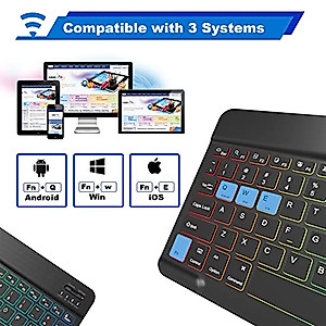Ultra-Slim Wireless Bluetooth Keyboard, Upgrade 7 Colors Rainbow Backlit Rechargeable Keyboard, Universal Mini Portable Keyboard for iPad Mac Samsung Tablets Phones Computer Laptops PC, Black