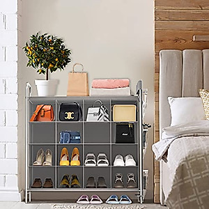 Simple Houseware 4-Tier 16-Cube Shoe Rack Organizer, Grey